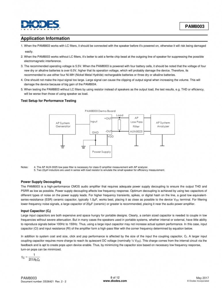 PAM8003DR datasheet page 8