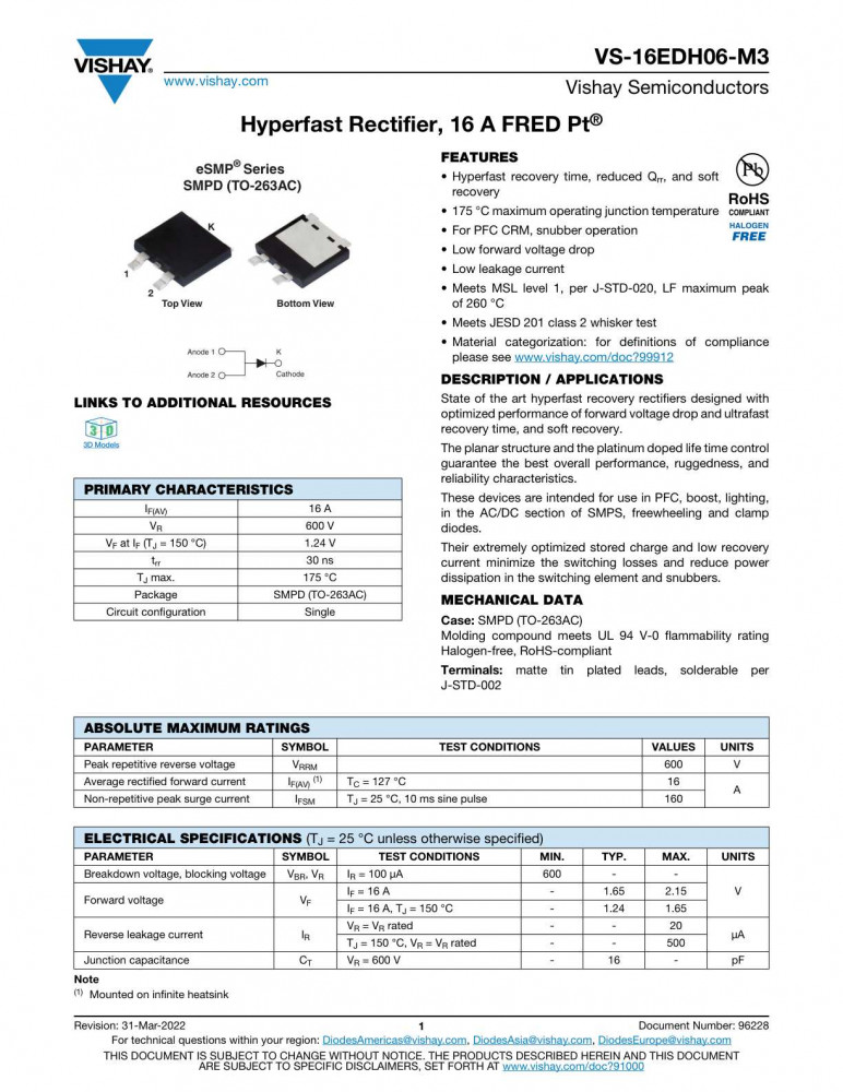 VS-16EDH06-M3/I datasheet preview, page 1