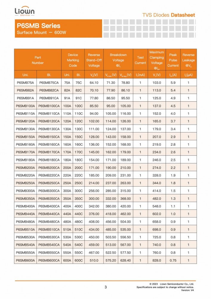 Liown P6SMB series datasheet page 3