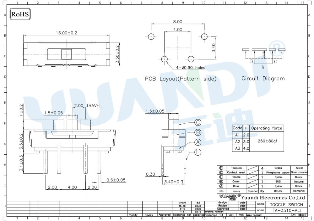 Yuandi TA-3510-A3 technical drawing