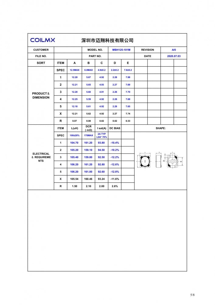 MBH125-101M specification page 5