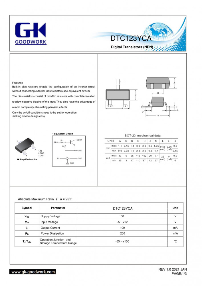 DTC123YCA datasheet page 1