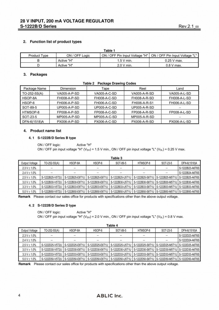 S-1222B/D Series datasheet page 4
