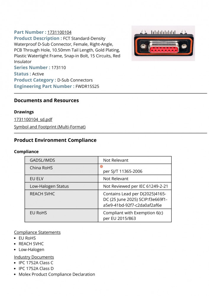 MOLEX 1731100104 drawing preview, page 1