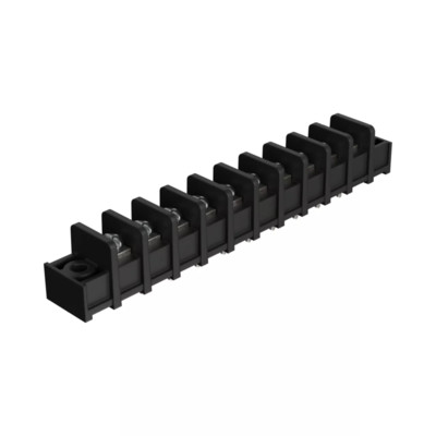 8.26mm Pitch, Single Row, Dual-Barrier Terminal Strip, with Mounting Ends, Black, Steel Screws, 10 Circuits for sale