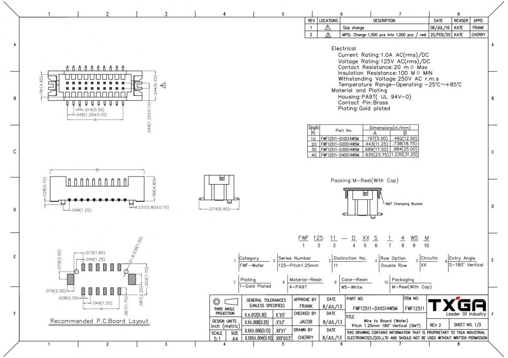 TXGA FWF12511-D30S14W5M technical drawing page 1