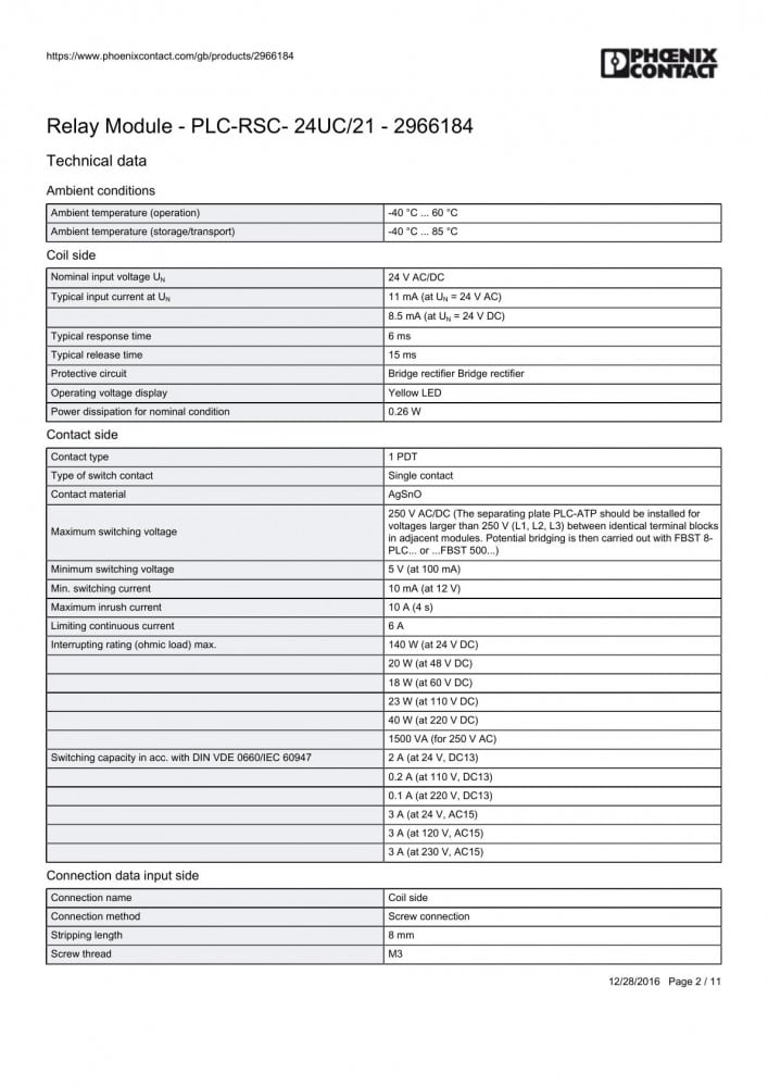 Phoenix Contact 2966184 technical document page 2