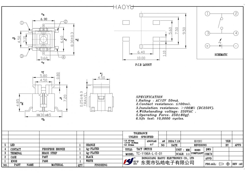 HOOYA TC-1196A-L-E-01 technical drawing