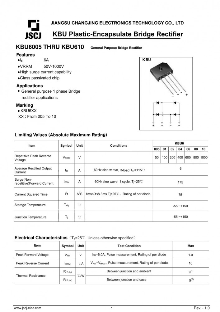 KBU610 datasheet page 1