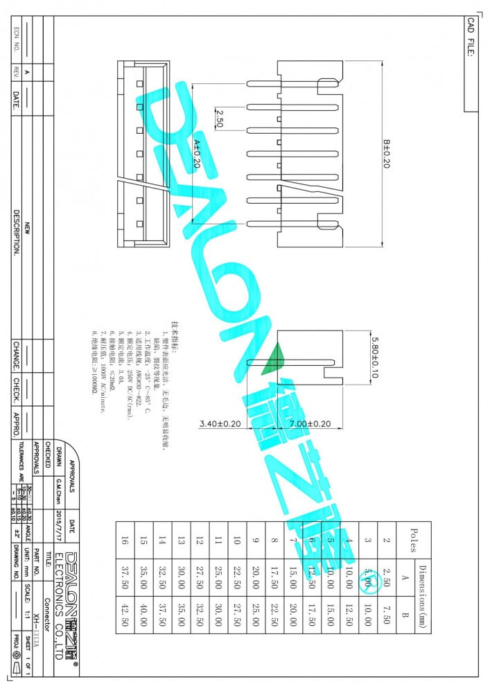 DEALON XH-12A connector drawing preview