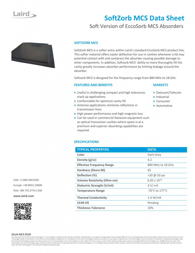 SoftZorb MCS datasheet page 1