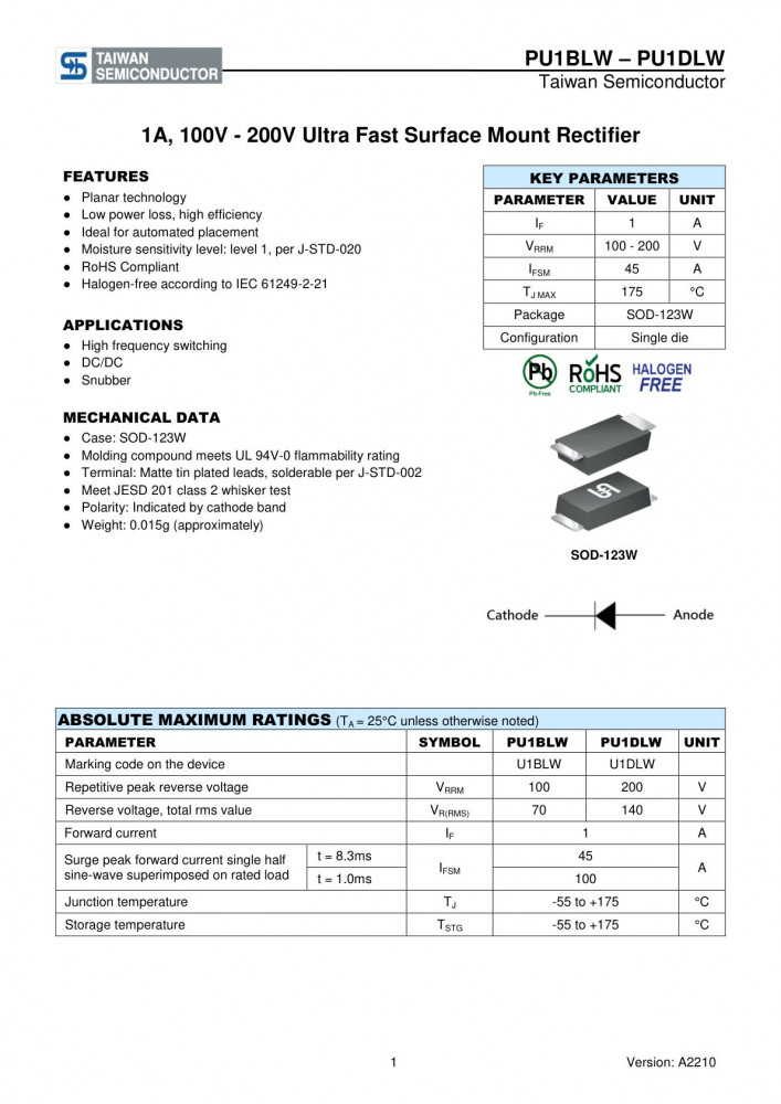 PU1DLW datasheet page 1