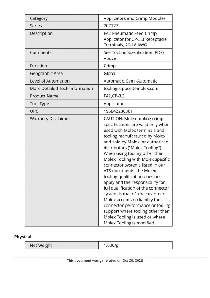 Tooling document image 2 for Molex 2130694010