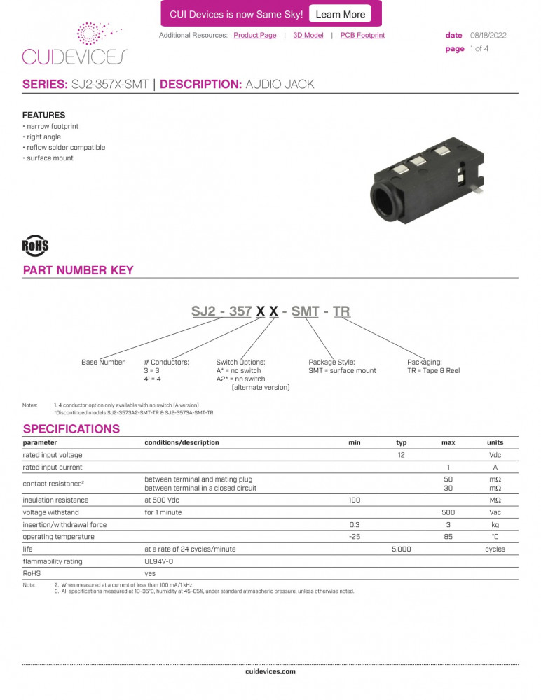 SJ2-3573A2-SMT-TR datasheet page 1