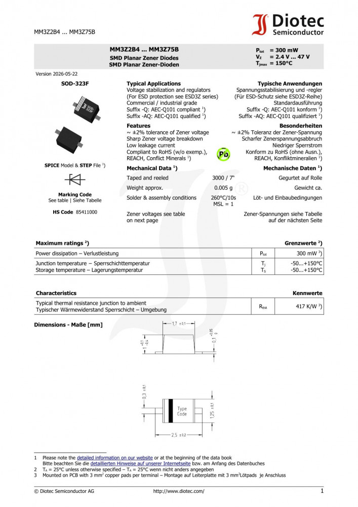 MM3Z series datasheet page 1