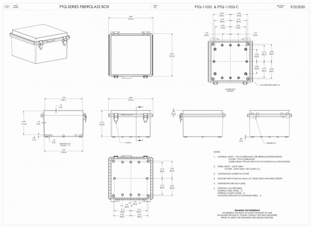 Bud Industries PTQ-11055 product drawing preview