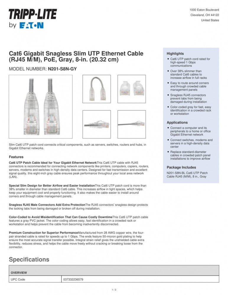 N201-S8N-GY technical document page 1