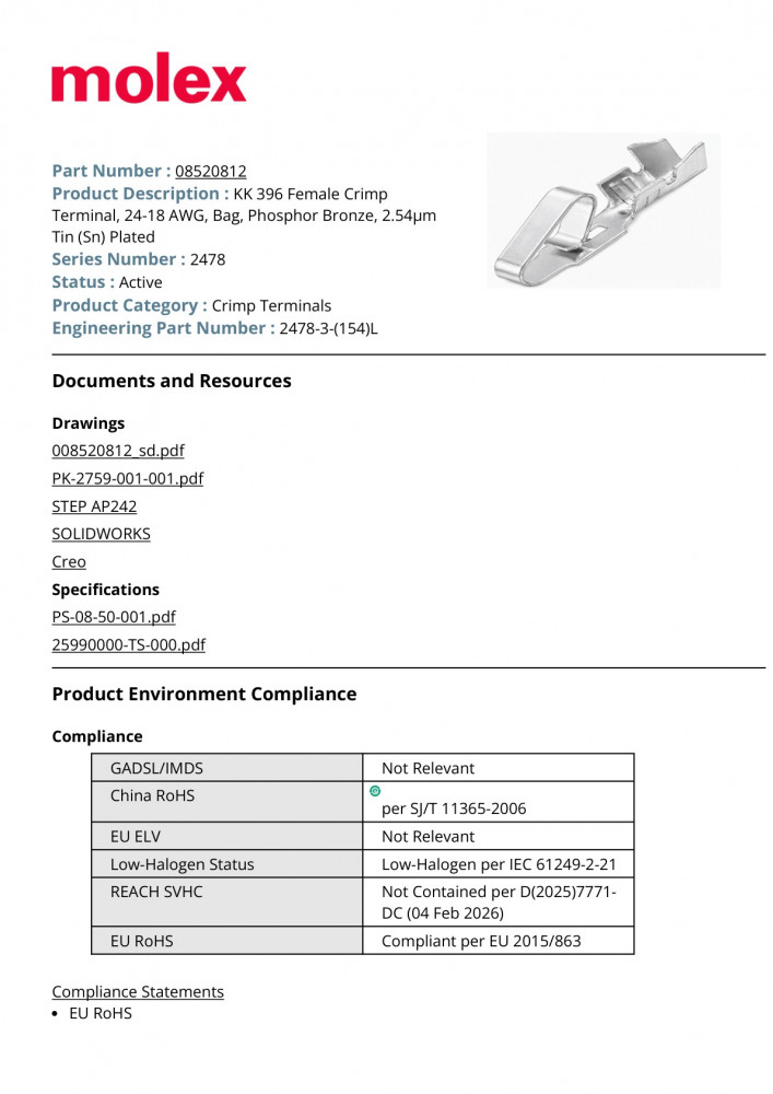 MOLEX KK 396 technical document page 1