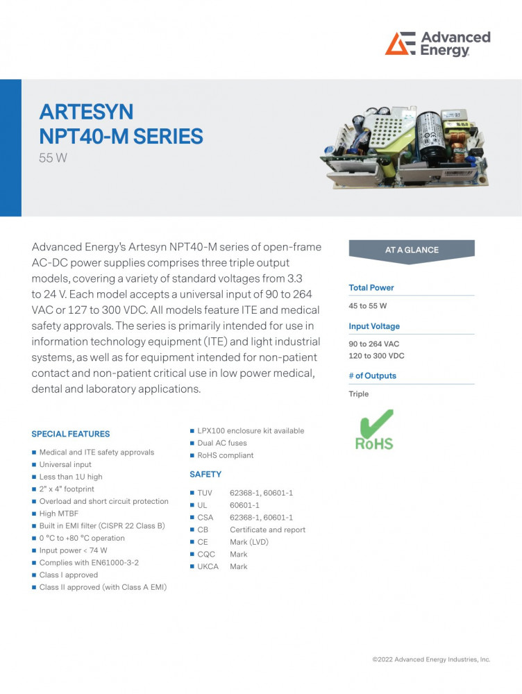 Artesyn NPT42-M datasheet page 1