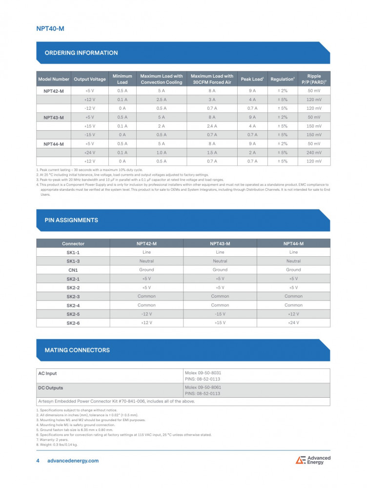 Artesyn NPT42-M datasheet page 4