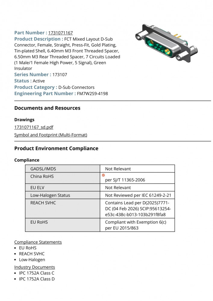 MOLEX 1731071167 technical drawing page 1