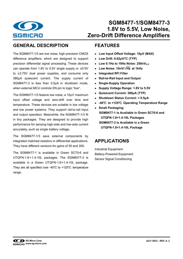 SGM8477 datasheet page 1