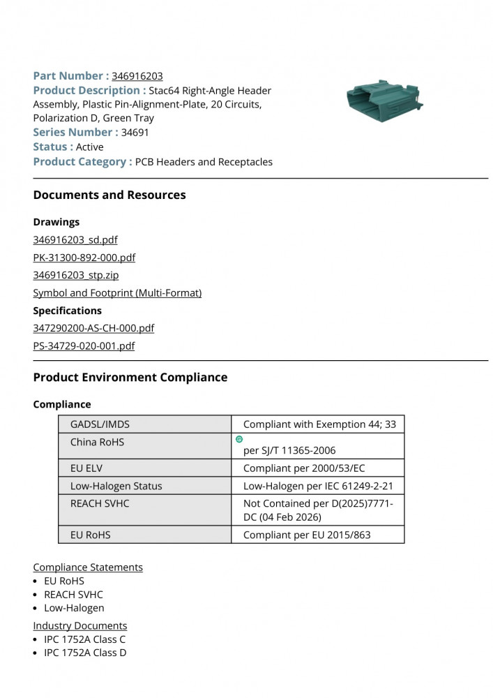 MOLEX 346916203 technical document preview, page 1