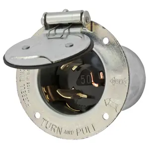 Locking Devices, Locking Devices, Industrial, Flanged Inlet, 50A 250V DC/600V AC, 2-Pole 3-Wire Grounding, Non-NEMA, Screw Terminal, Galvanized for sale