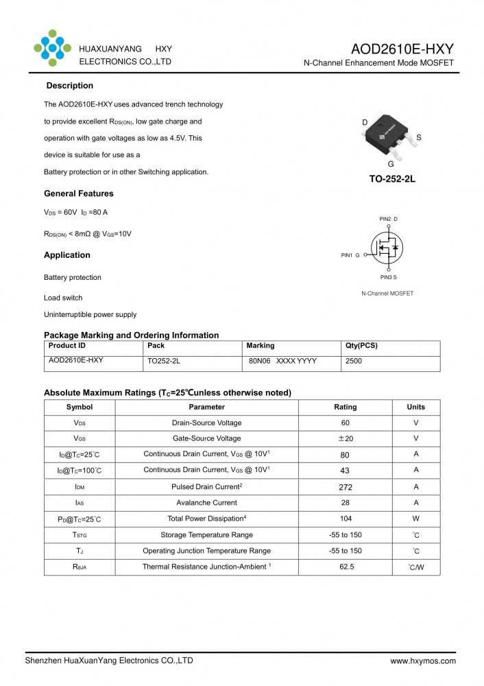 AOD2610E-HXY datasheet page 1
