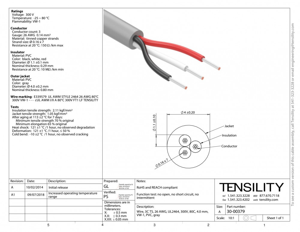 Product 30-00379 specification drawing and cable data