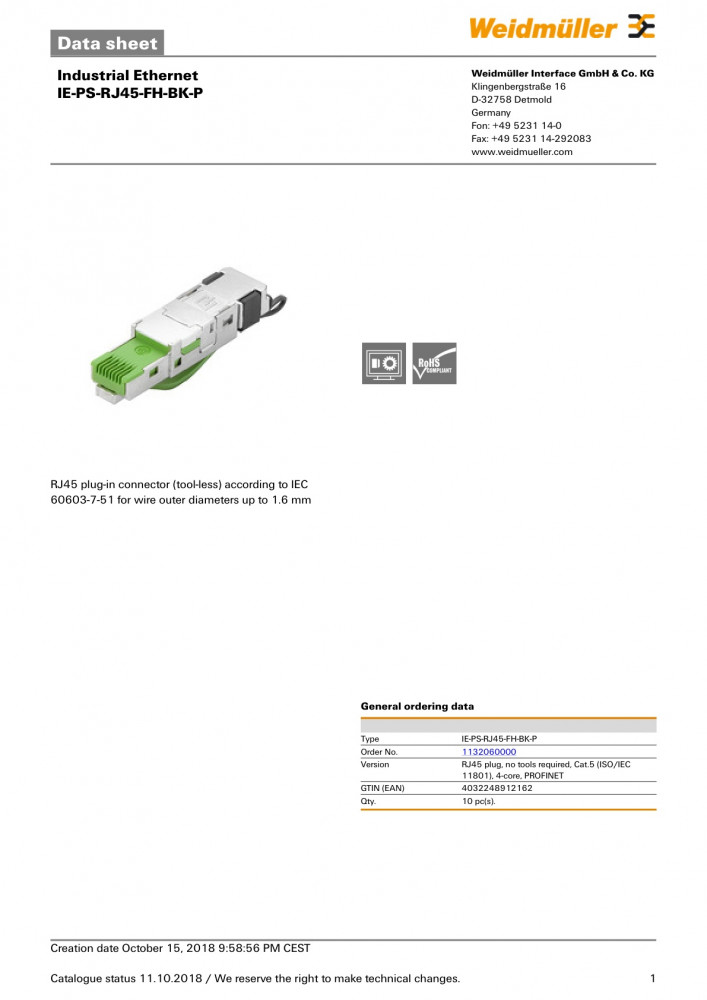 WEIDMULLER 1132060000 document page 1