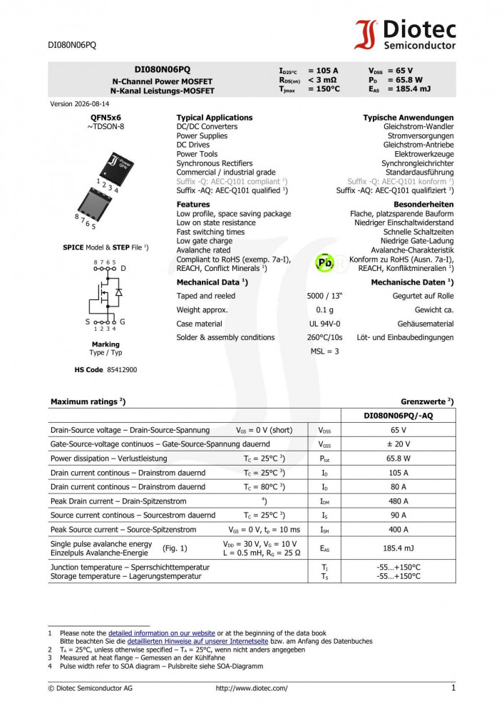 DIOTEC DI080N06PQ datasheet page 1