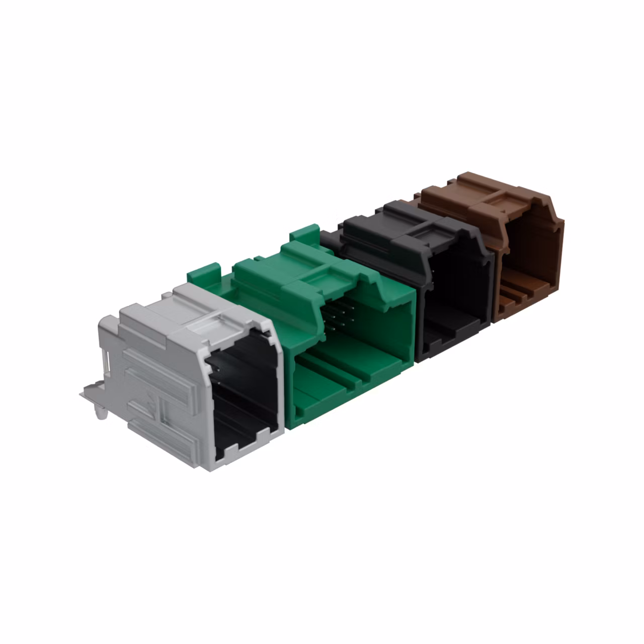 Stac64 4 Bay Right-Angle Headers, 52 Circuits, Bay A 8 Circuit Signal Header, Polarization B, Gray; Bay B 20 Circuit Signal Header, Polarization D, Green; Bay C 12 Circuit Signal Header, Polarization A, Black; Bay D 12 Circuit Signal Header, Polarization C for sale