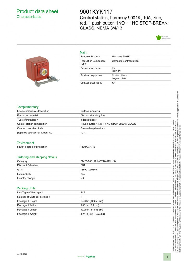 9001KYK117 technical document page 1