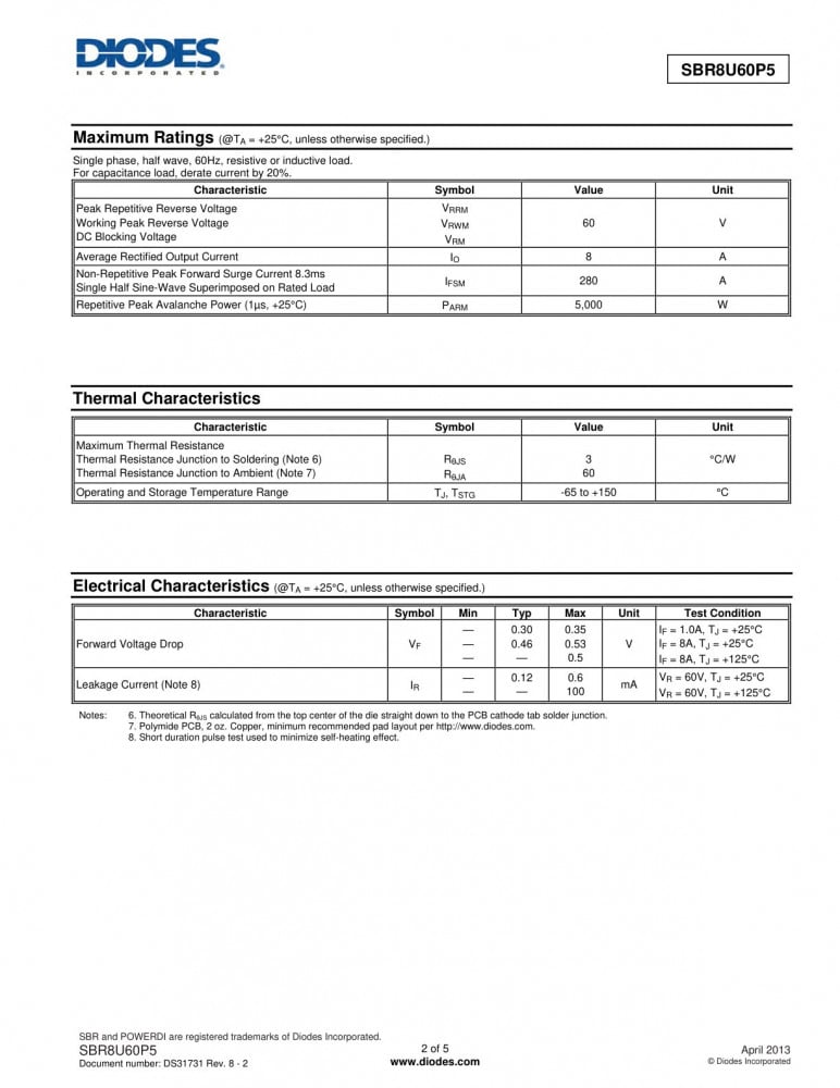 SBR8U60P5-13 datasheet page 2
