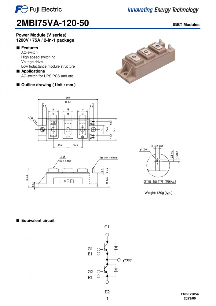 2MBI75VA-120-50 datasheet page 1