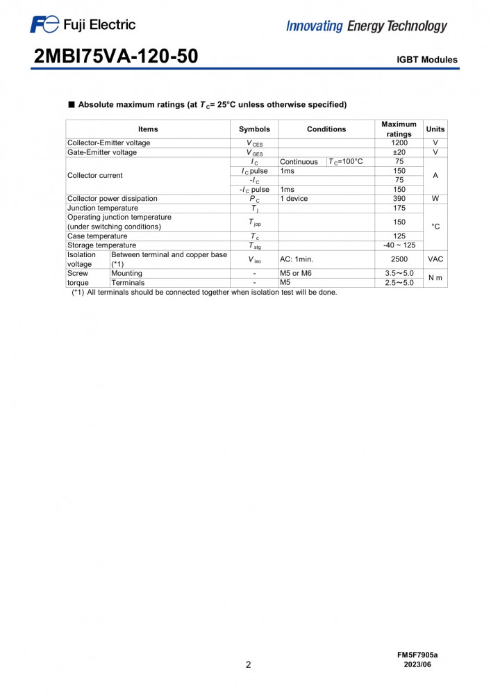 2MBI75VA-120-50 datasheet page 2