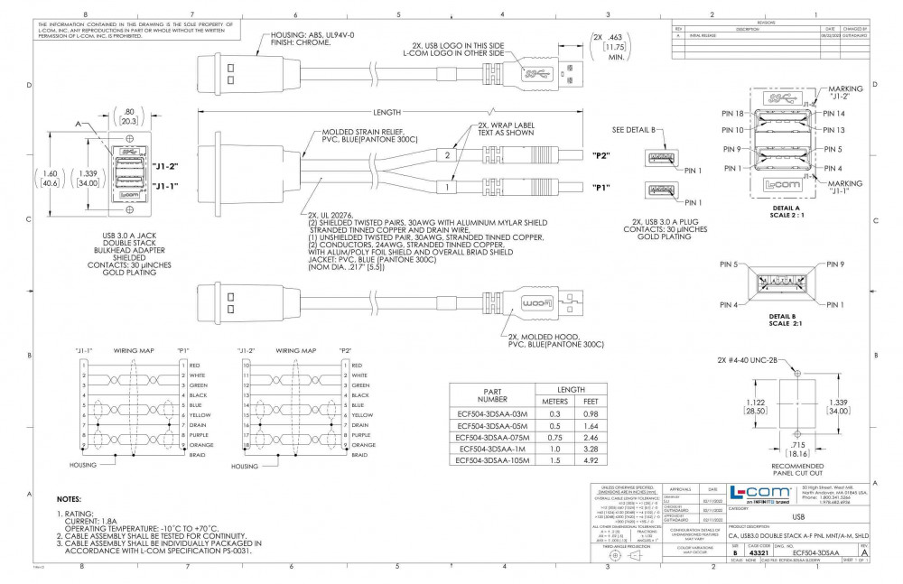 L-com ECF504-3DSAA technical drawing