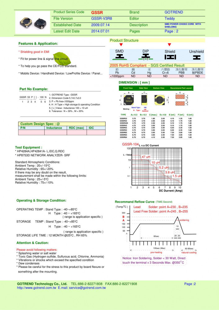 GSSR datasheet page 1