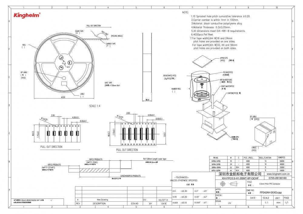KH-FPC0.5-H1.0SMT-8P-QCHF technical drawing page 3