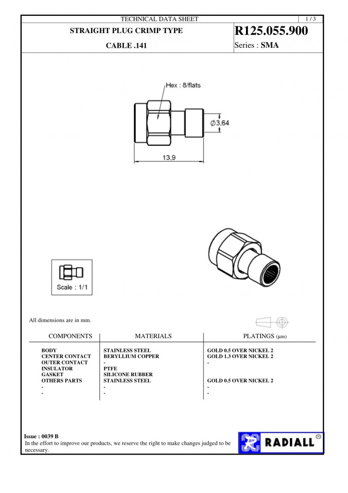 Radiall R125055900 technical document page 1