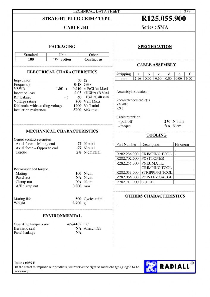 Radiall R125055900 technical document page 2