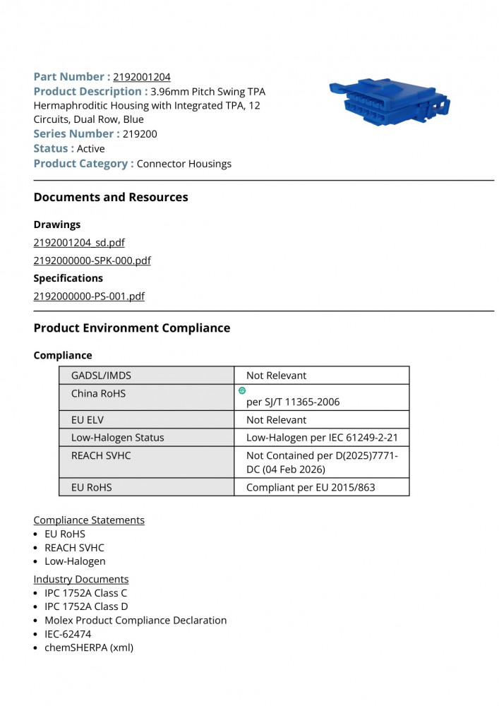 MOLEX 2192001204 technical document image 1