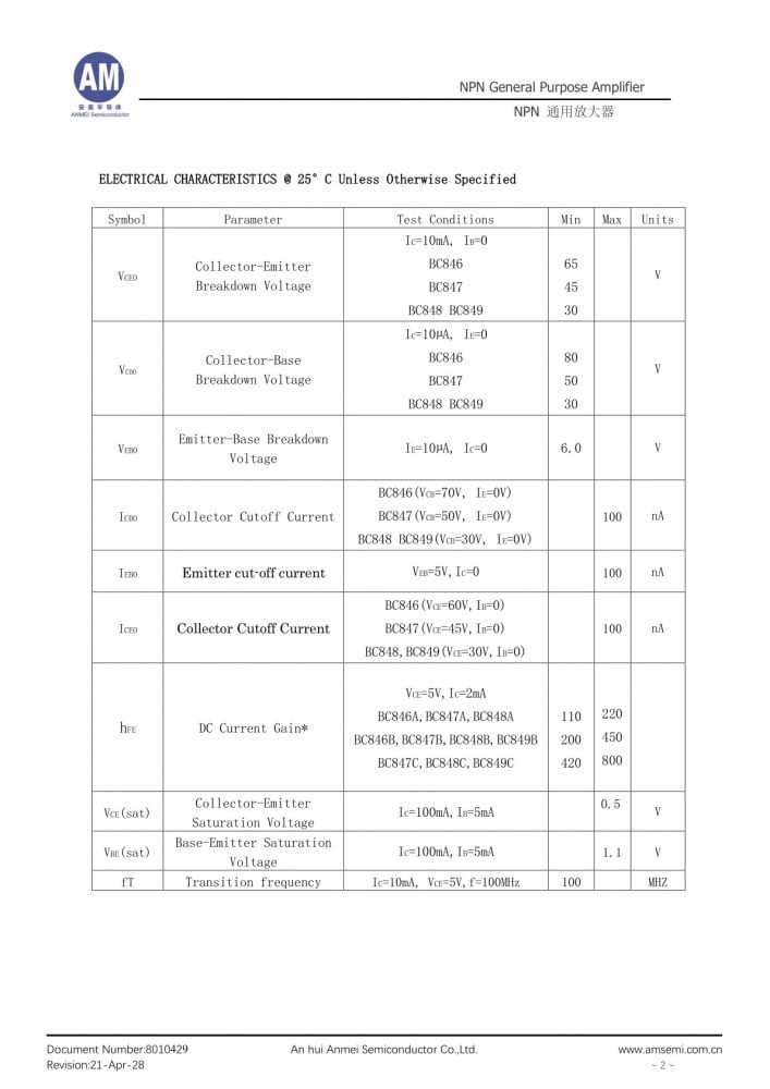 BC846B datasheet page 2
