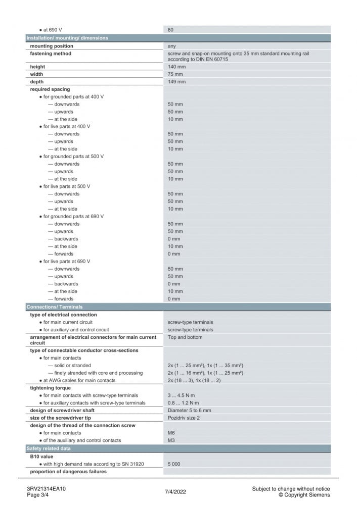 3RV21314EA10 datasheet page 3