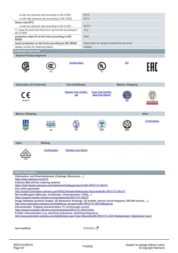 3RV21314EA10 datasheet page 4