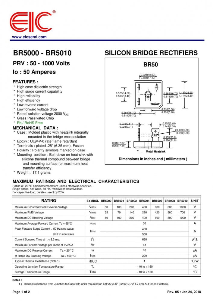 EIC BR5002 datasheet page 1
