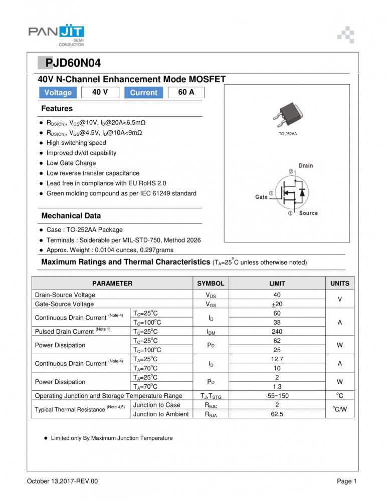 PJD60N04 datasheet page 1