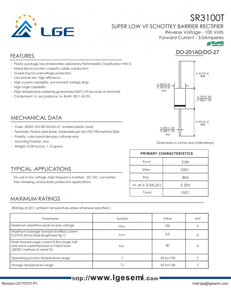 SR3100T datasheet page 1