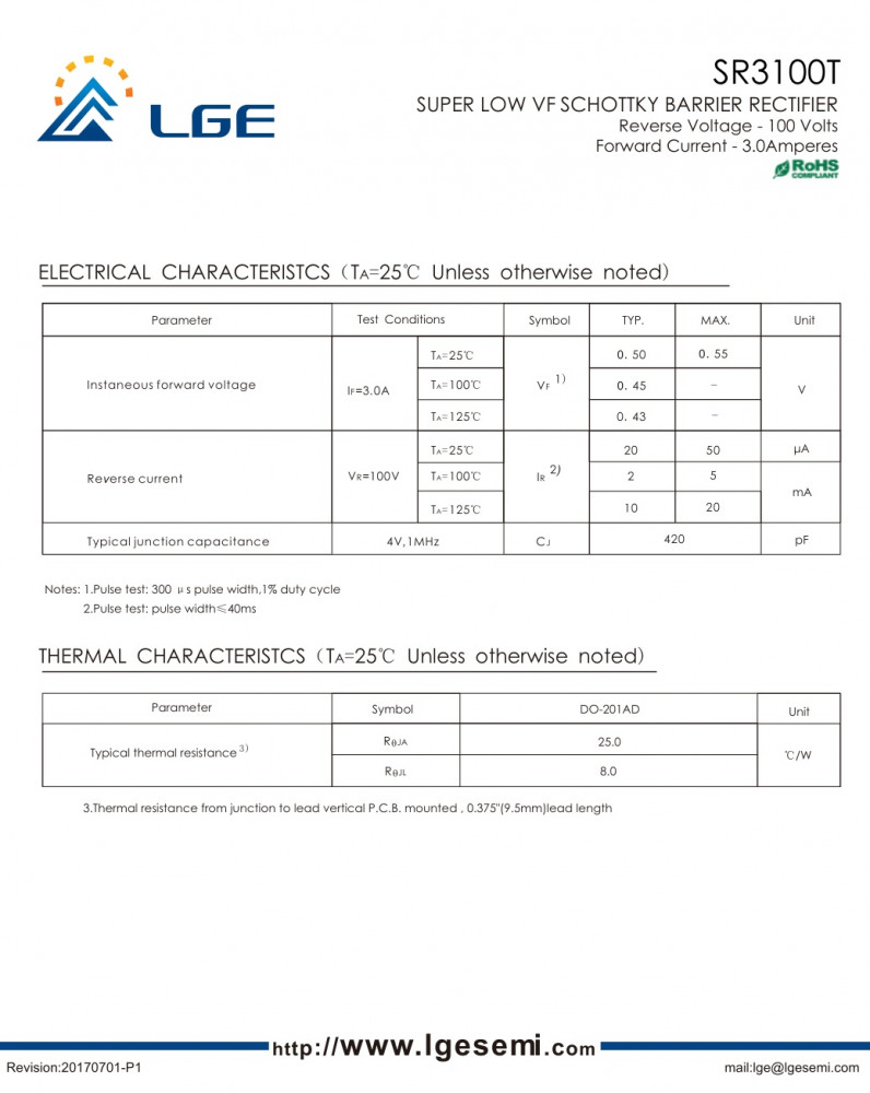 SR3100T datasheet page 2